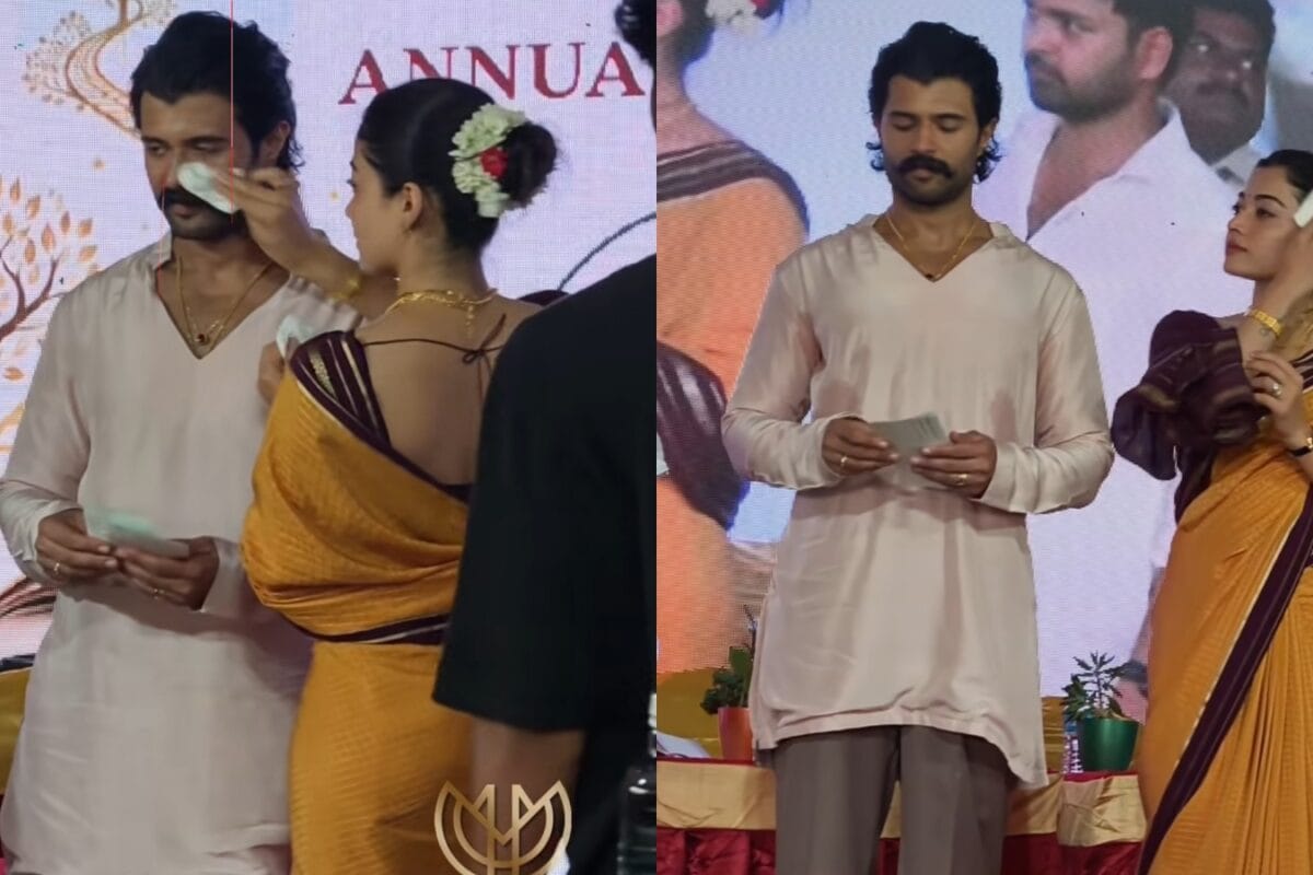 Rashmika Mandanna fixes Vijay Deverakonda’s moustache in viral video ...