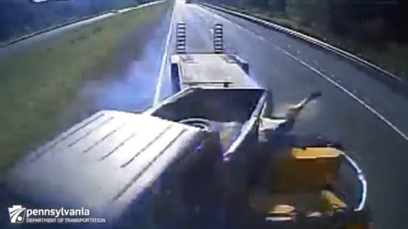 Video: Truck slams into PennDOT highway equipment, officials plead for ...