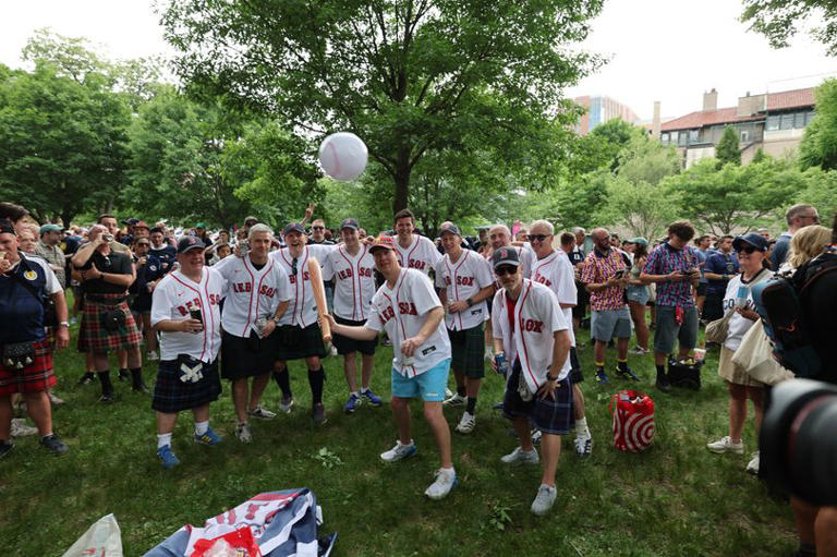 Tartan army march to Red Sox game in Boston as thousands turn out after ...