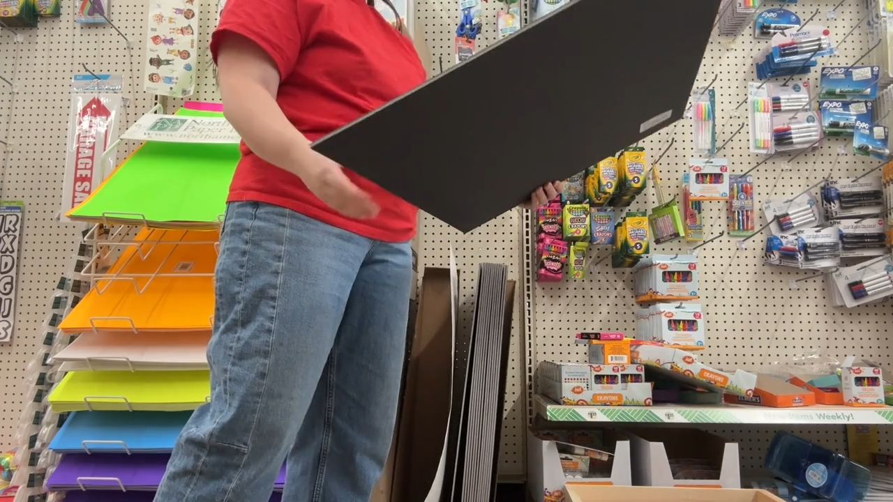 She buys a black foam board at Dollar Tree for this genius bathroom idea