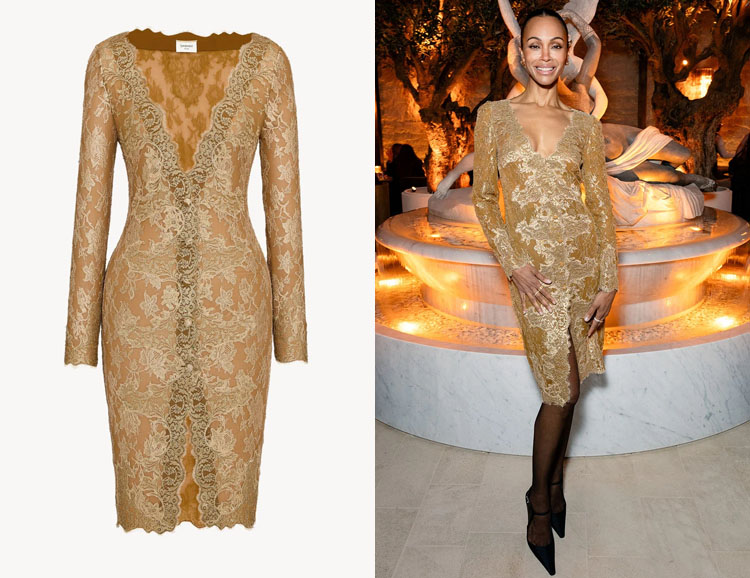 Zoe Saldana’s Saint Laurent Cassandra button lace dress