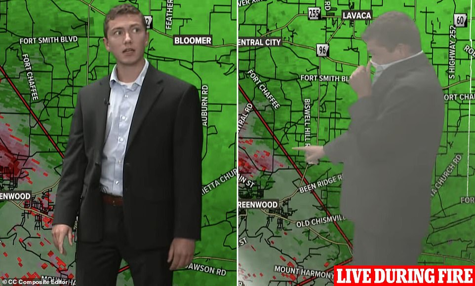Weather forecaster reports tornado warning despite studio fire