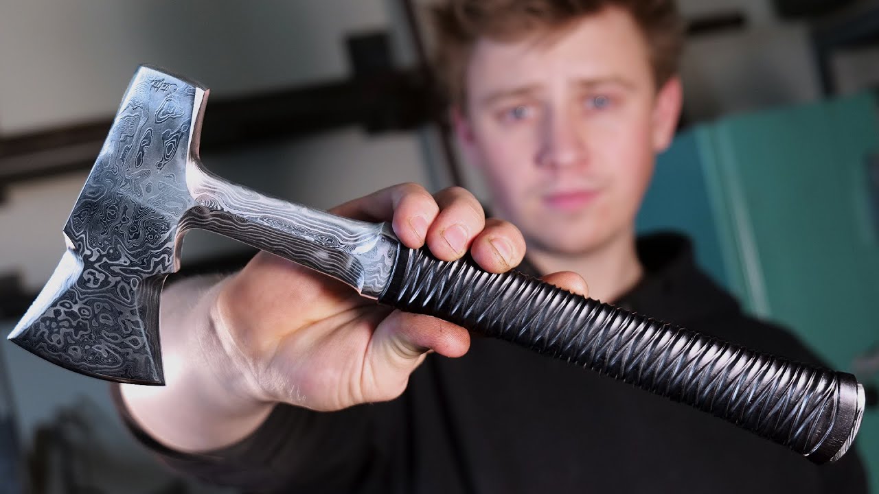 Forging an integral Damascus hatchet