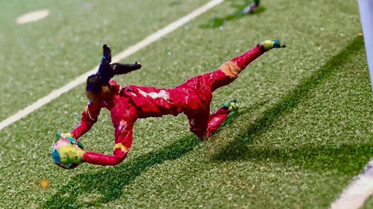 Soccer art made from gum wrappers