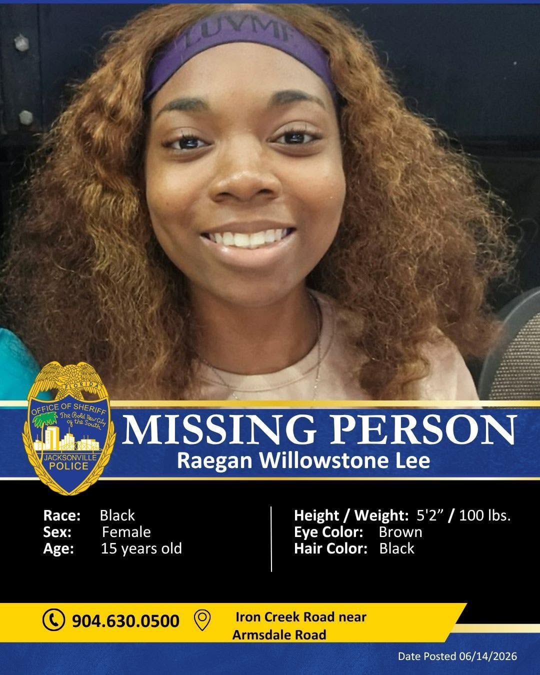 Jacksonville Sheriff’s Office searching for missing 15-year-old girl