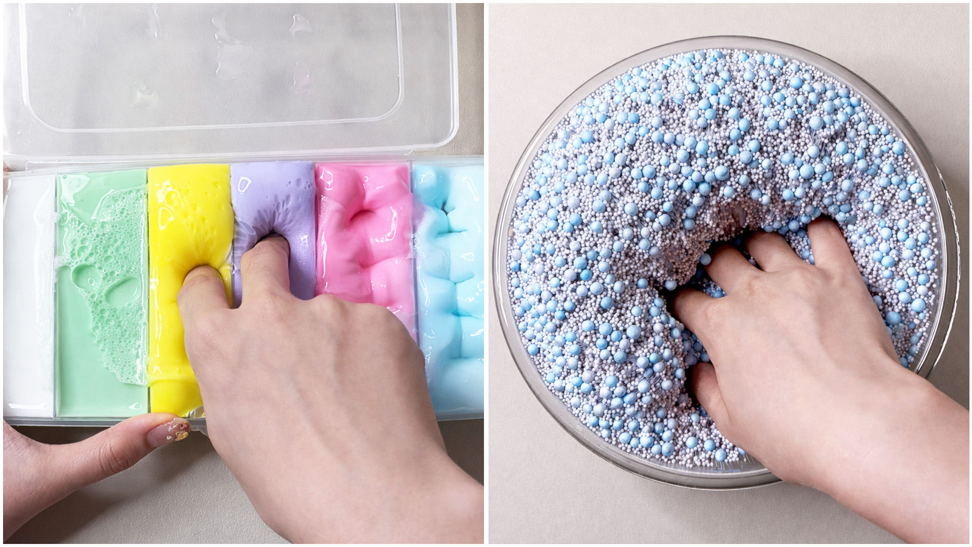 Pastel slime pressing and crunchy bead mixing