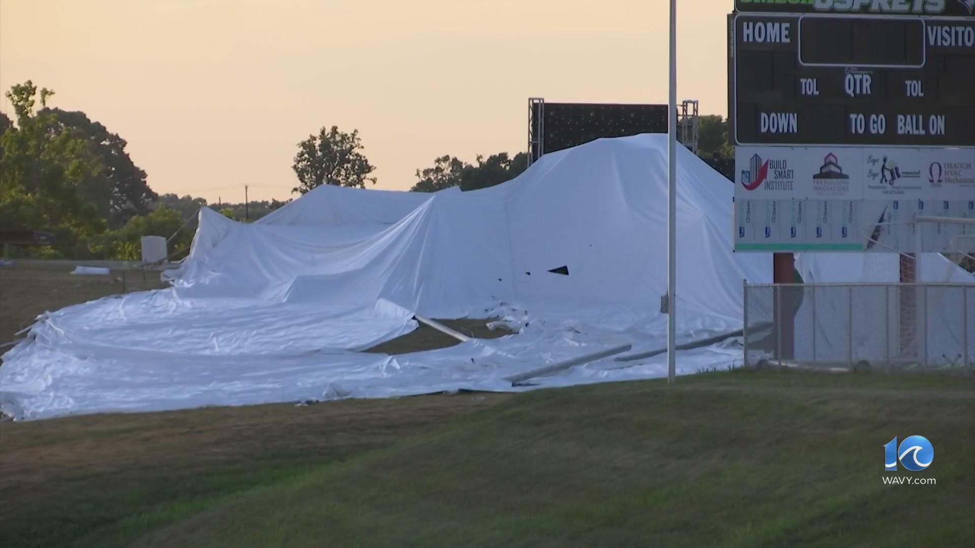 One dead after tent collapses in storm in Bedford County