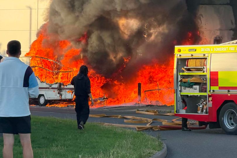 Evacuated Glastonbury Tesco shuts after caravan inferno