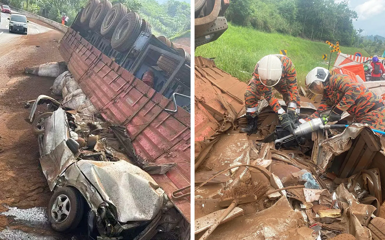 Family of 4 killed after lorry overturns, crushes car