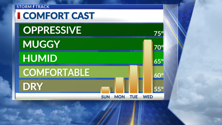More pleasant weather on Sunday with lower humidity and mild temperatures