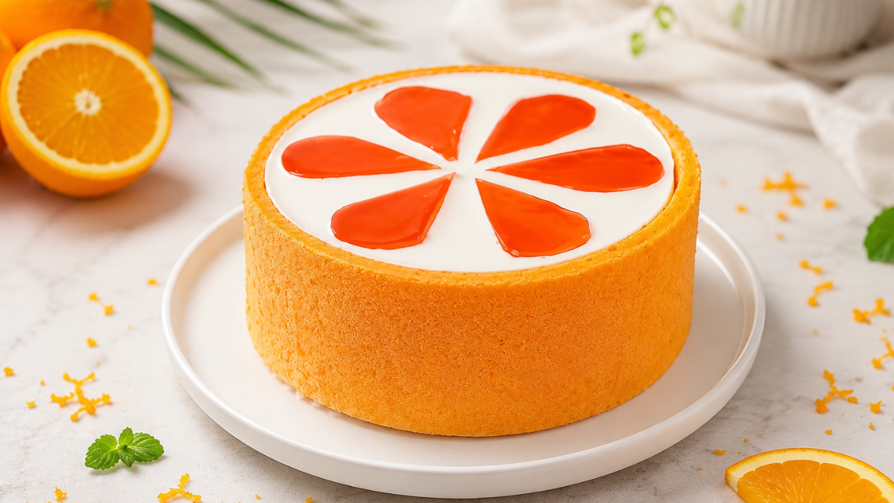 Orange mousse cake with citrus design
