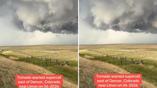 Storm chaser tracks tornado-warned supercell as rotating wall cloud ...
