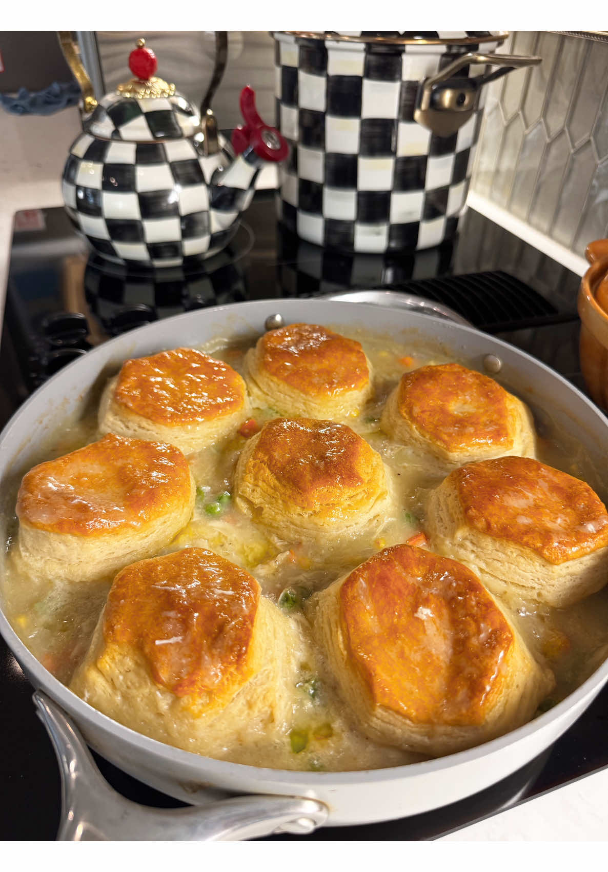 Making a biscuit topped chicken pot pie right on the stovetop in my ...