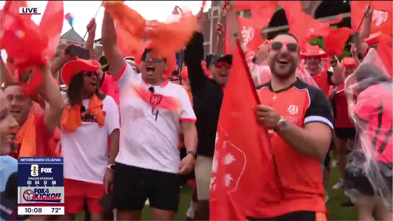 Netherlands fans chant outside Dallas stadium