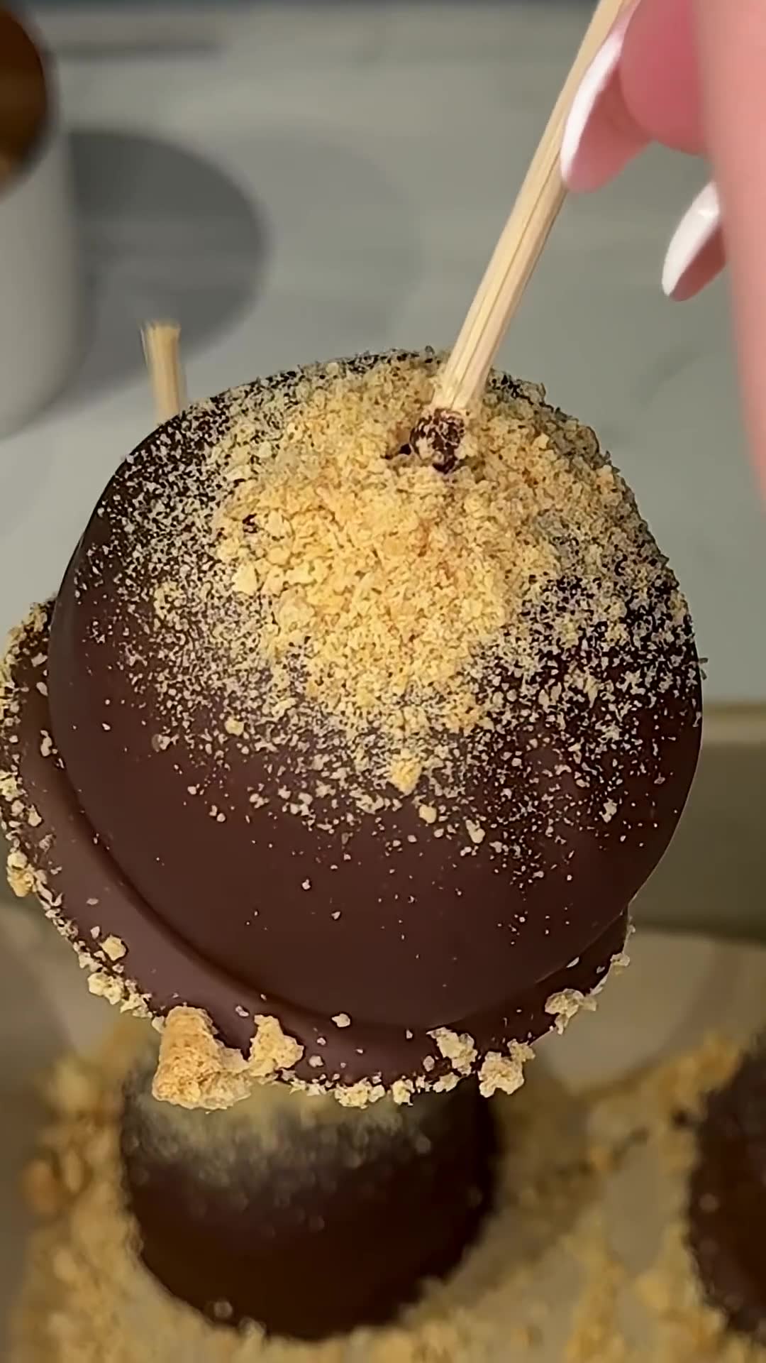 S'mores elements blended into cake pop form for party treats