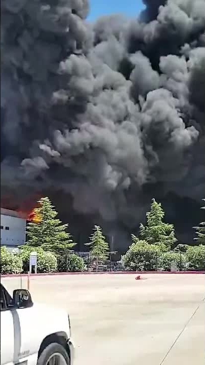 Close-up view of massive Medline fire in Tracy
