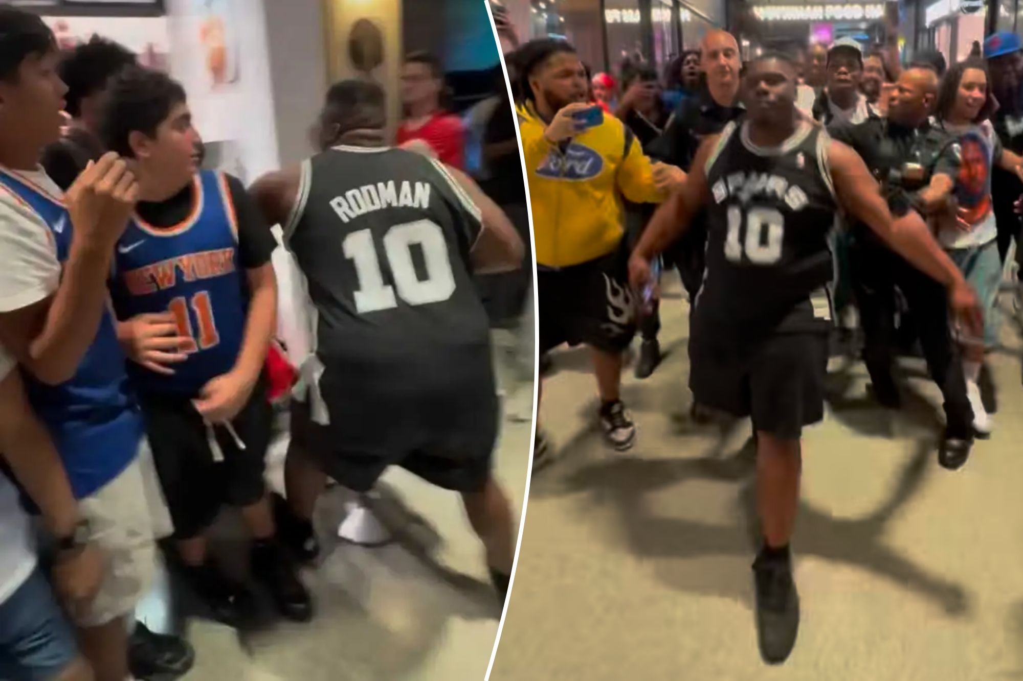 Spurs fan in Dennis Rodman jersey tries fighting every Knicks supporter ...