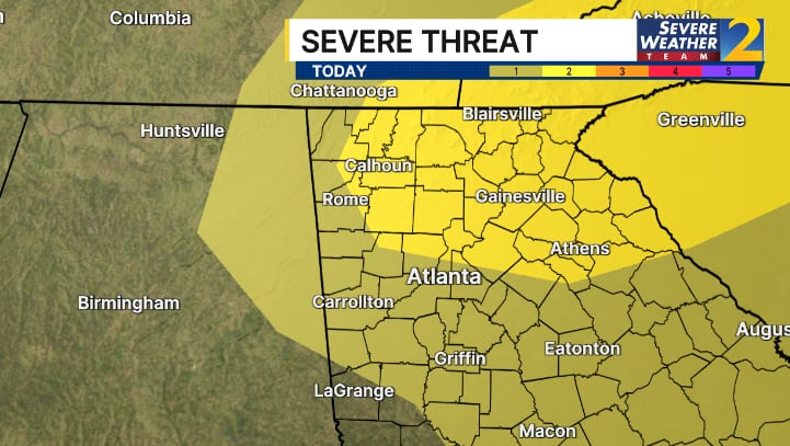 Severe weather risk in North Georgia Sunday afternoon, evening