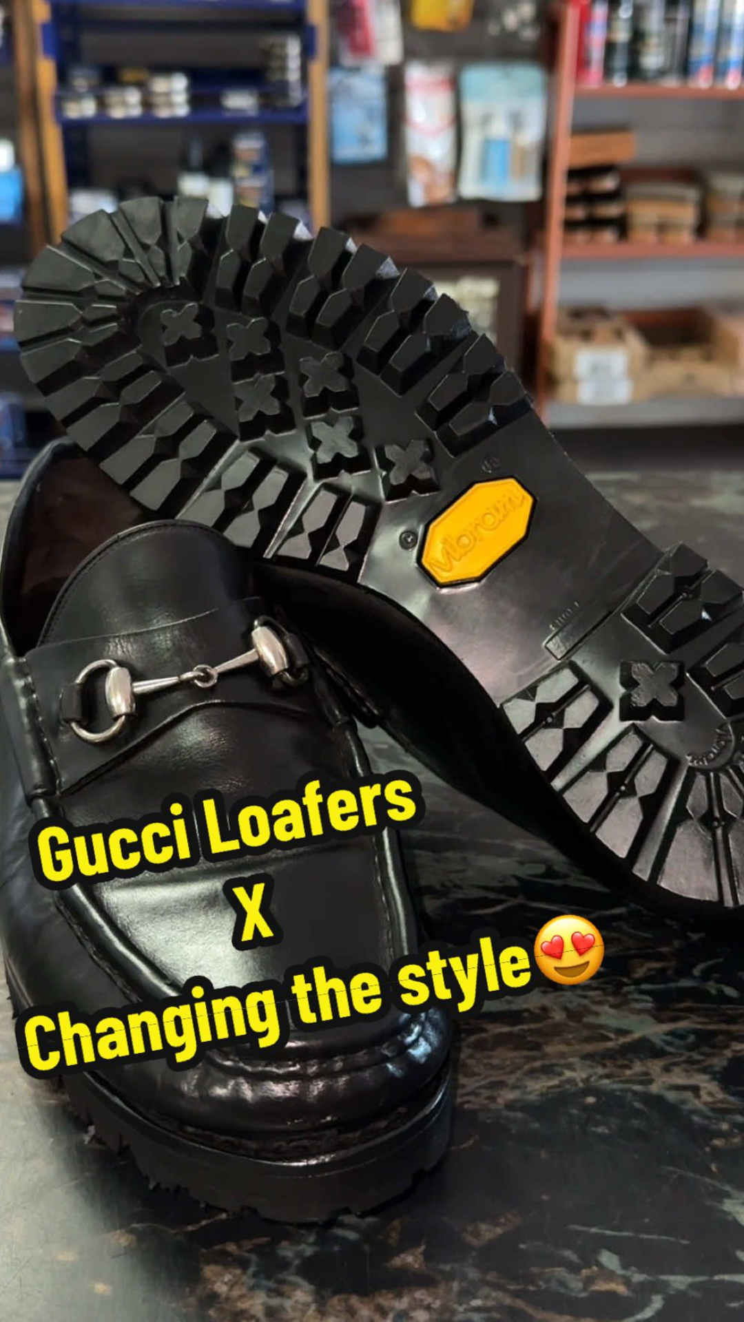 Gucci loafers resoled with Vibram Montagna for a fresh look