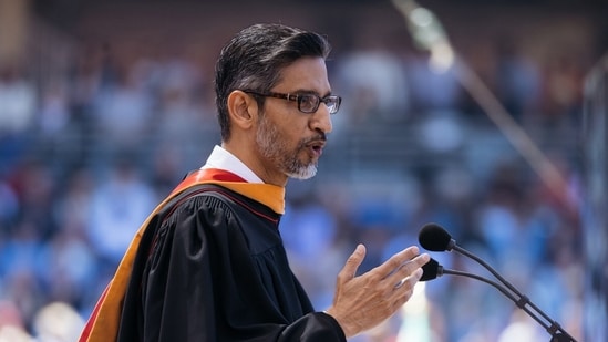 Stanford students stage a walkout as Google CEO Sundar Pichai begins speech
