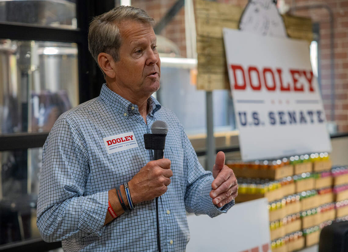 Gov. Brian Kemp, US Senate candidate Derek Dooley make stop in Columbus