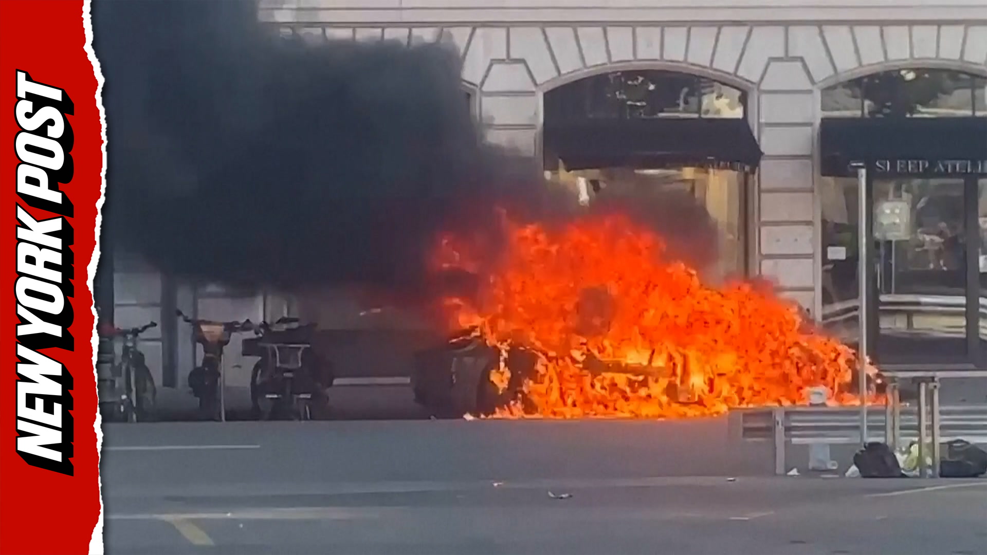 Car torched as violence hits G7 protests