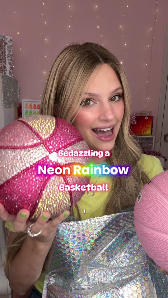 Neon rainbow rhinestone basketball