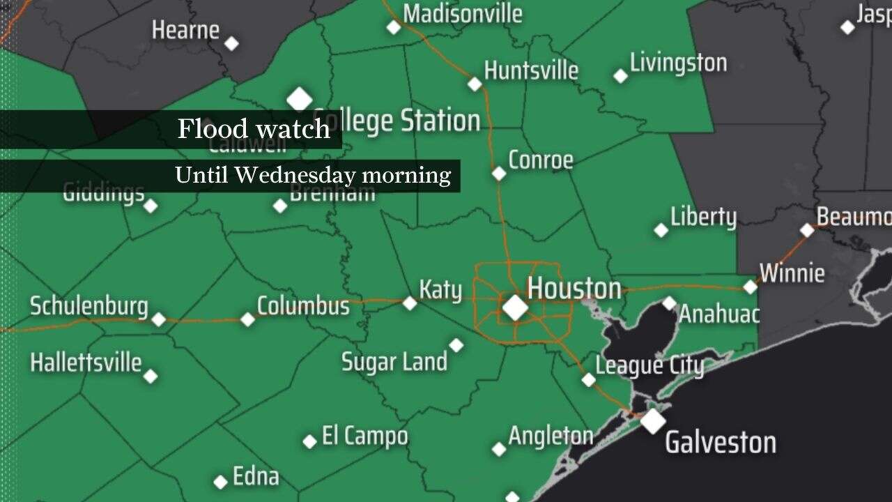 Houston area placed under flood watch through Wednesday morning