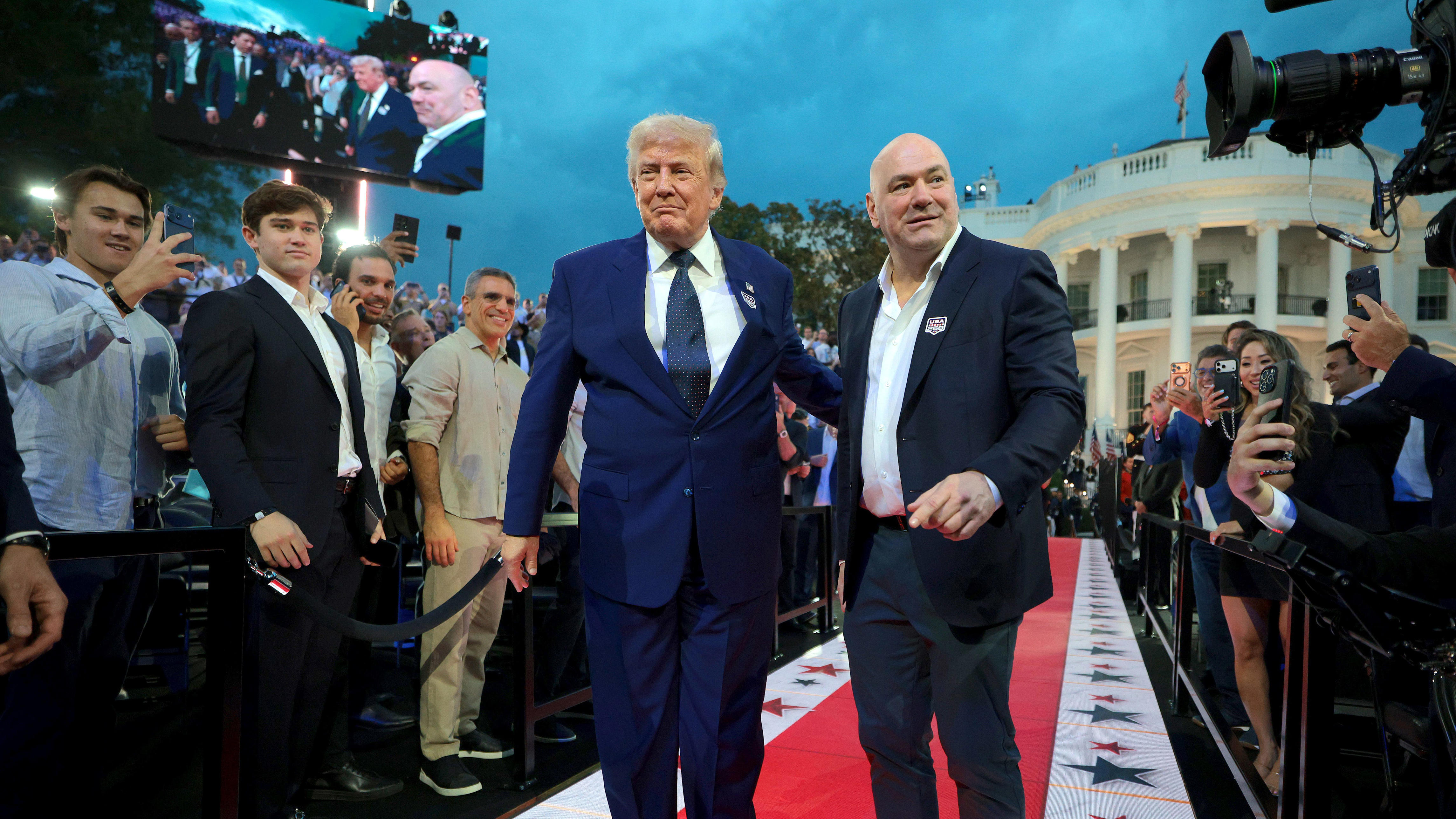 Trump and Dana White arrive cageside for UFC Freedom 250