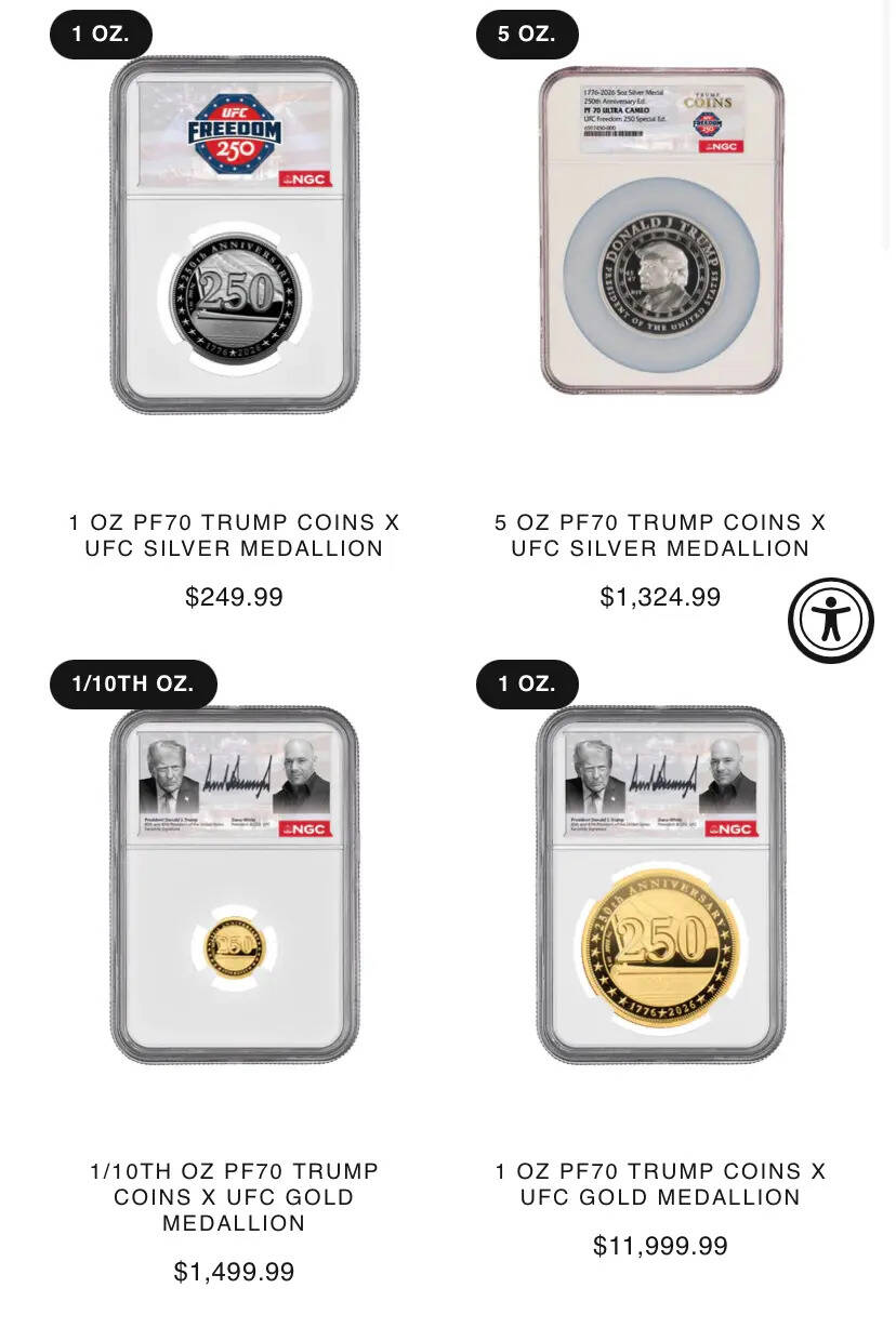 Trump coins: Silver and gold medallions bearing Trump's face, 'designed ...