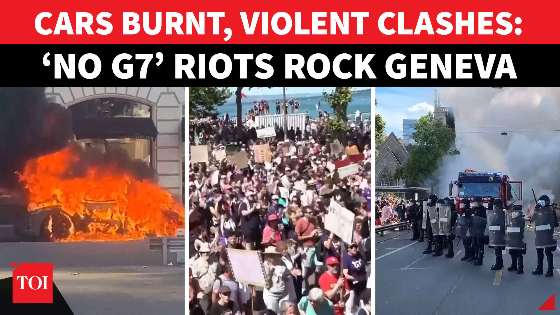 'Trump go away': Teslas torched, UN office smashed as G7 rioters clash ...