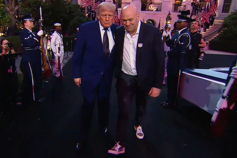 'Gassed' Donald Trump grabs hold of Dana White during long walk from ...
