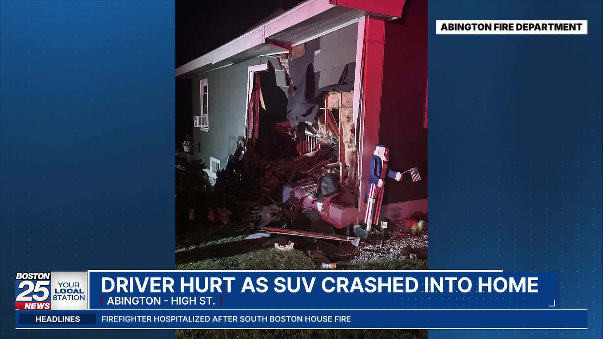 Driver injured after crashing into home in Abington