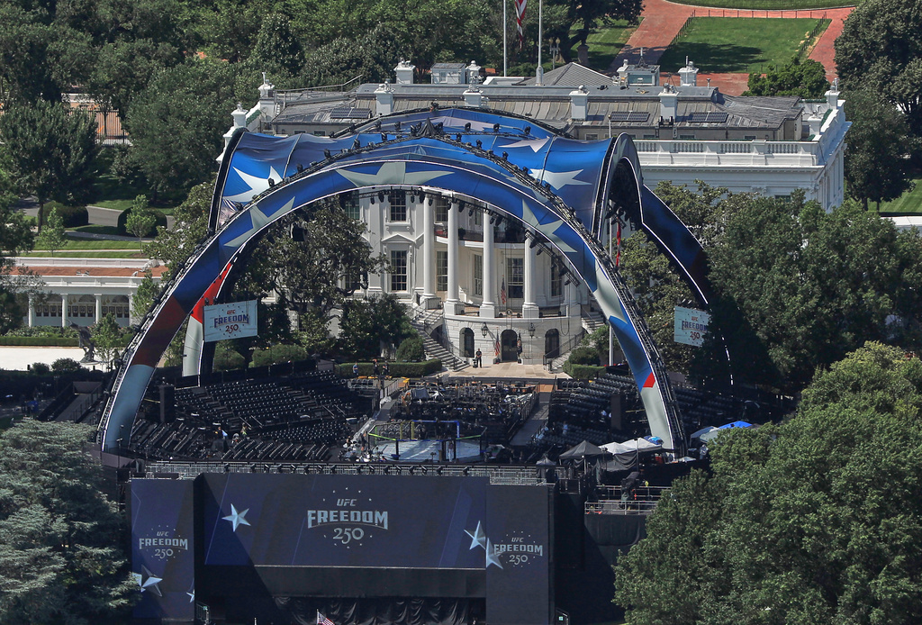 The latest: Trump celebrates his 80th birthday with a UFC cage fight at ...