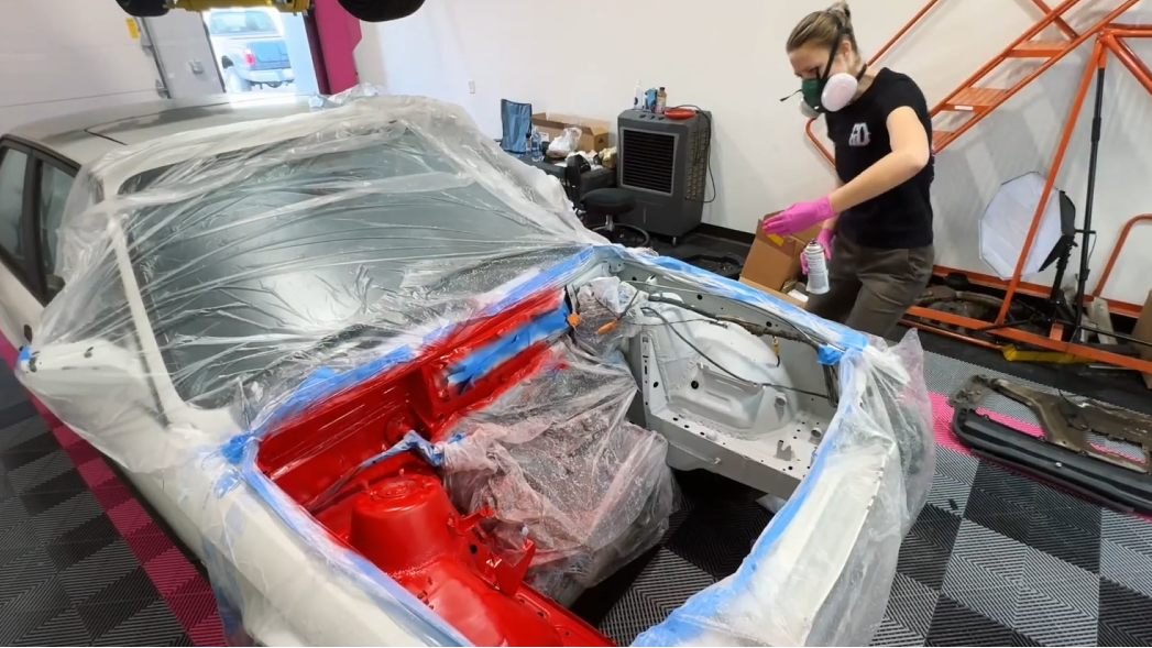 BMW E30 engine bay gets its first coat of paint