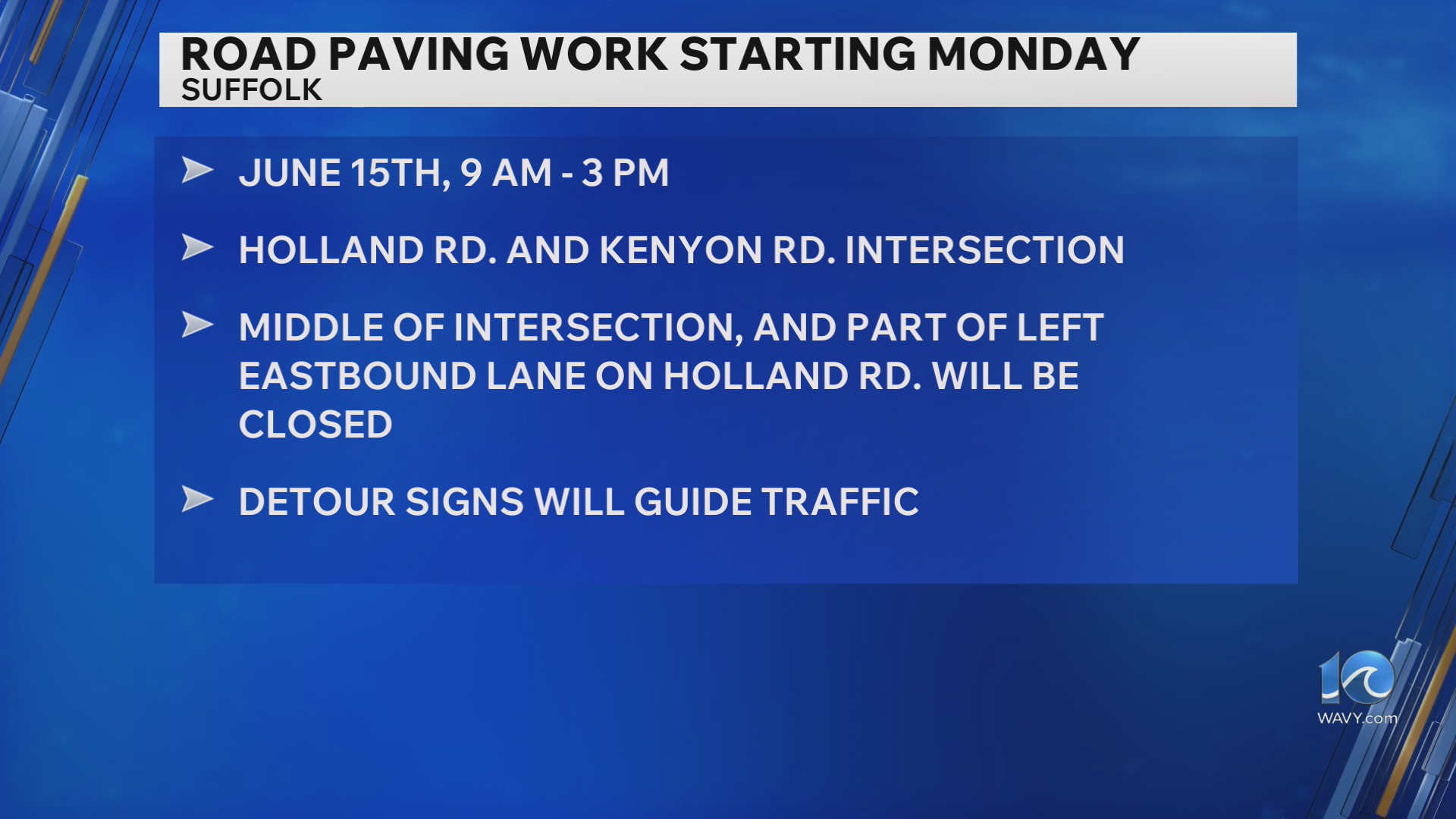 Suffolk intersection to close for paving operations