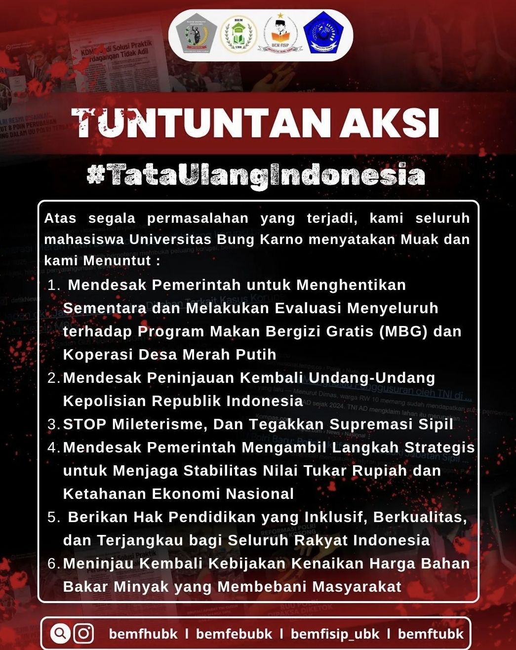Mahasiswa kembali gelar demo di Istana Negara dan Monas, bawa 6 ...