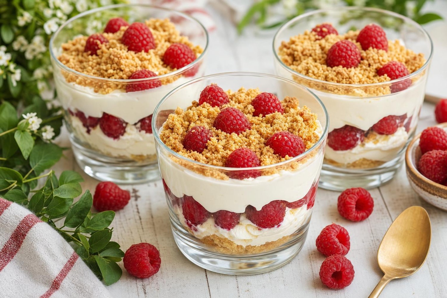 Voici la recette de coupes mascarpone-framboise façon crumble ...