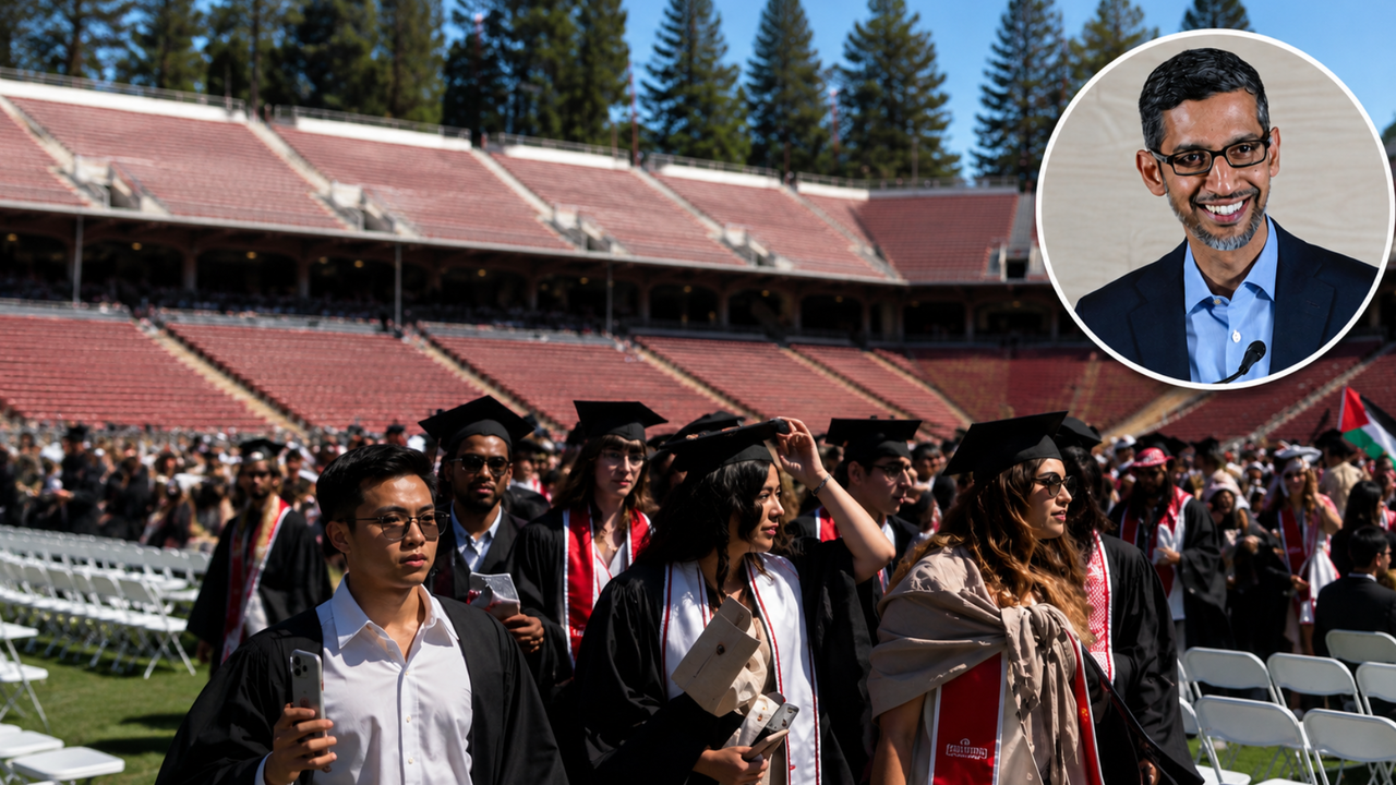 Video: Google CEO Sundar Pichai faces protest at Stanford graduation ...