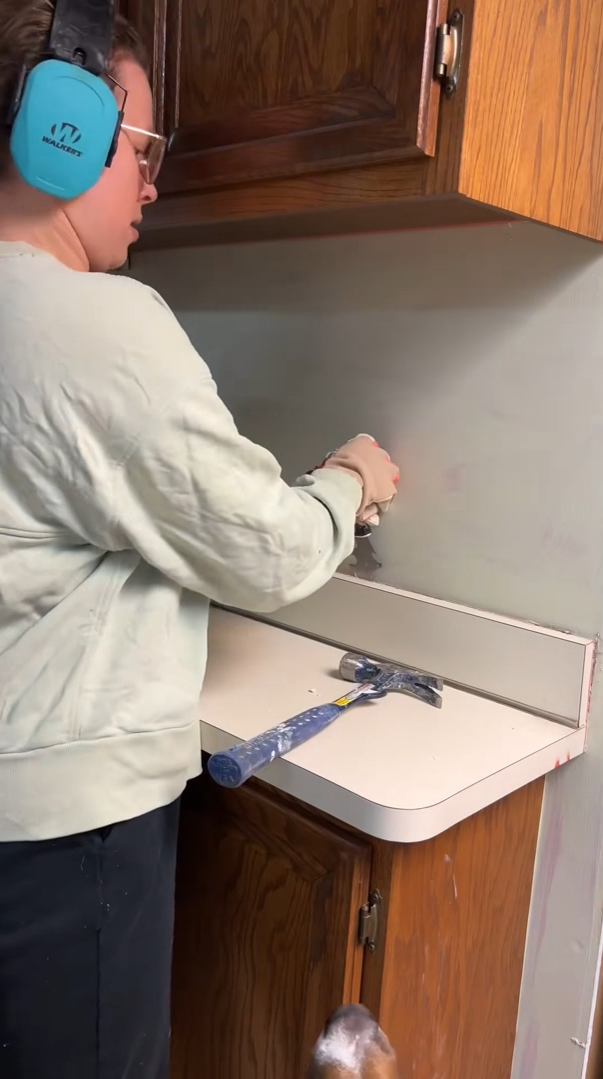 Budget basement makeover with peel and stick wall tiles