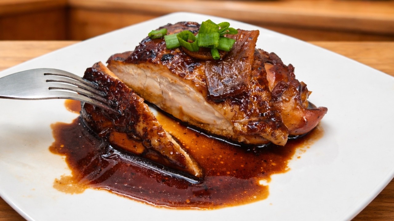 Frango japonês ao molho de shoyu com gengibre e cebola caramelizada