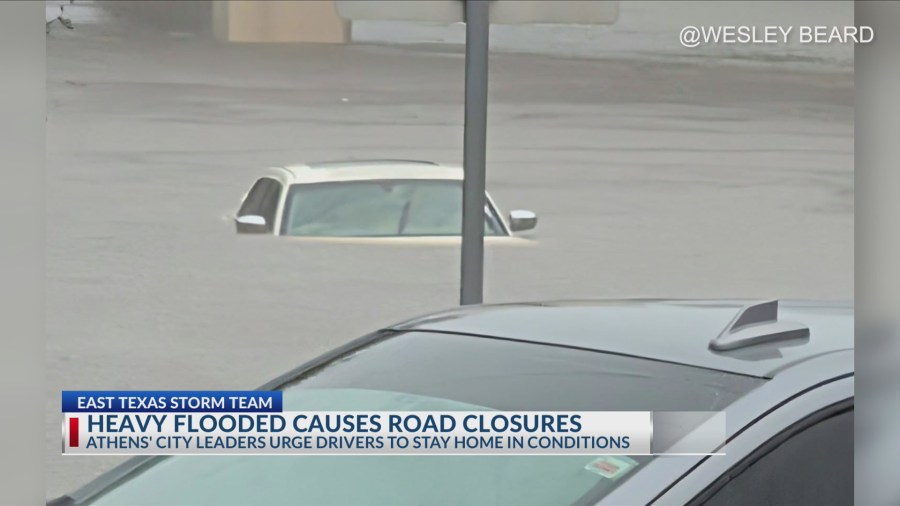 Athens roads closed by flooding as storms move through East Texas