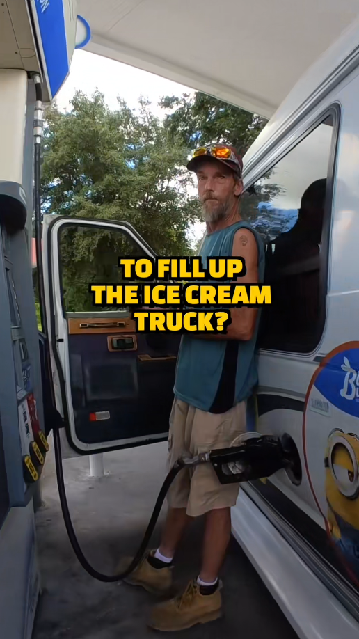 Giving ice cream man gas money today moment