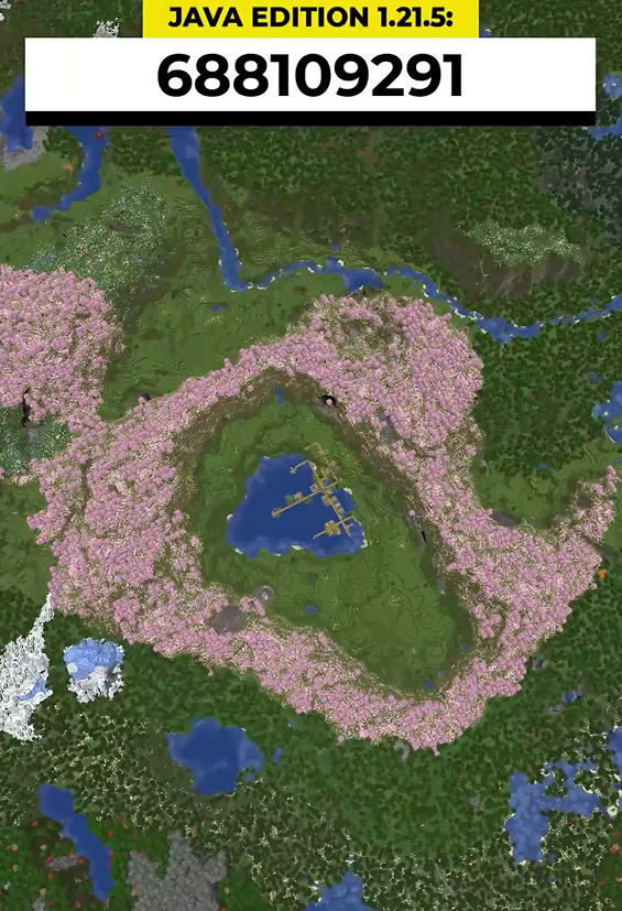 Minecraft cherry grove circle lake village seed | Survival build location