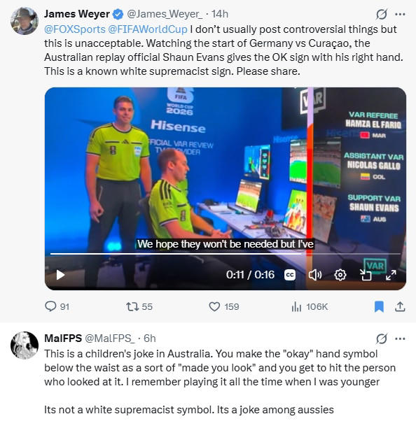 VAR official's 'OK hand' gesture during FIFA World Cup broadcast sparks ...