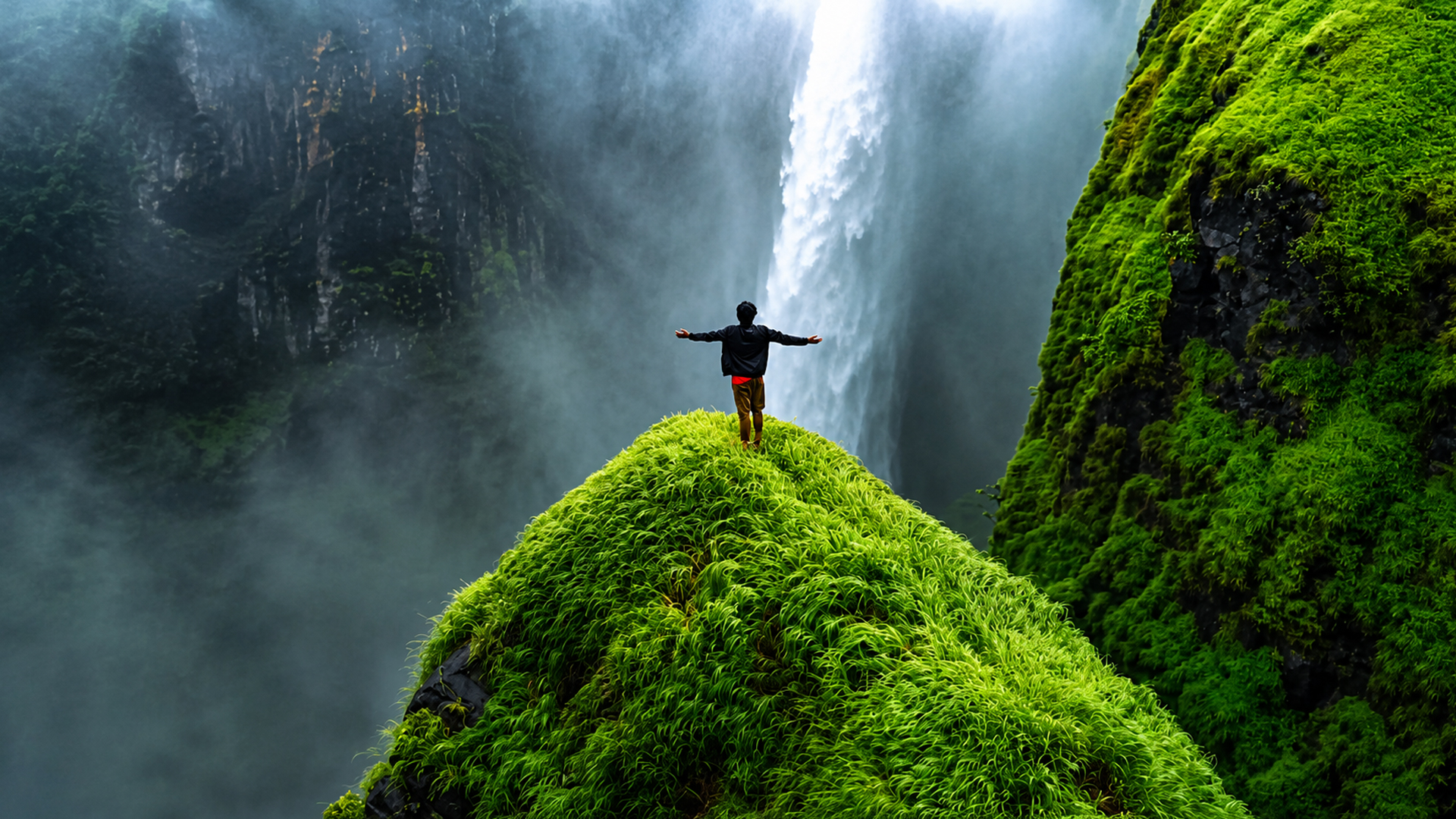 A Green Waterfall Valley Reveals India Natural Beauty