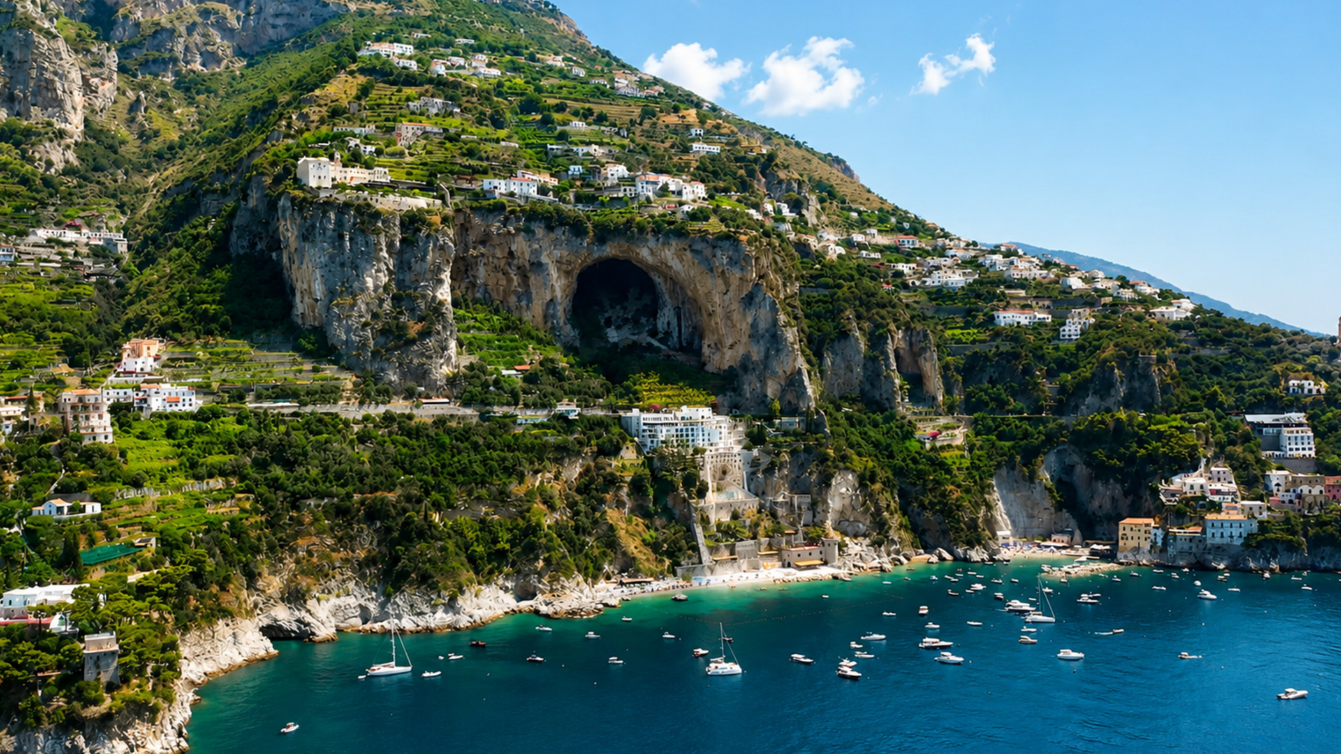 A coastal settlement carved into the cliffs