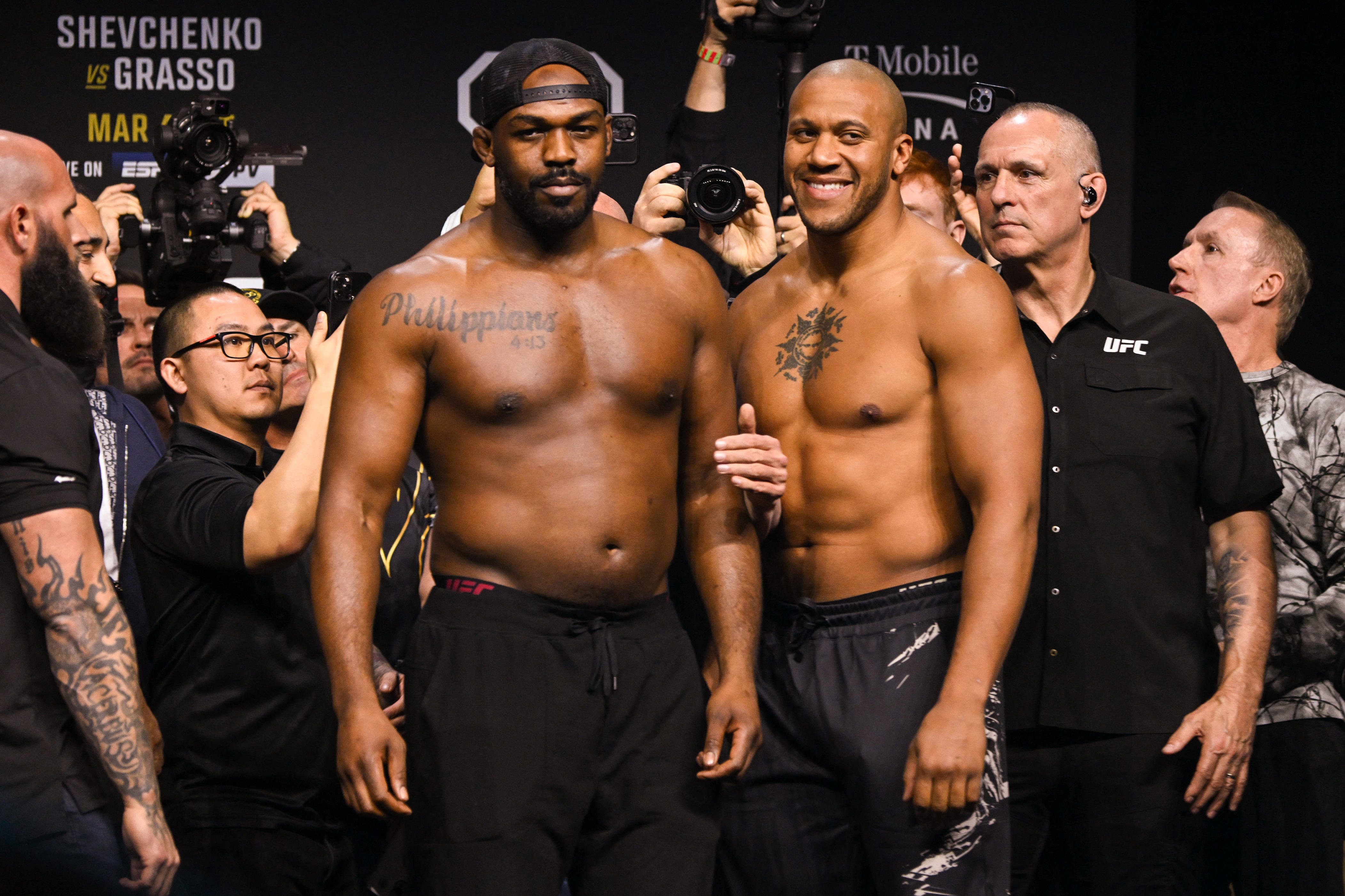Jon Jones congratulates Ciryl Gane after UFC Freedom 250 title win