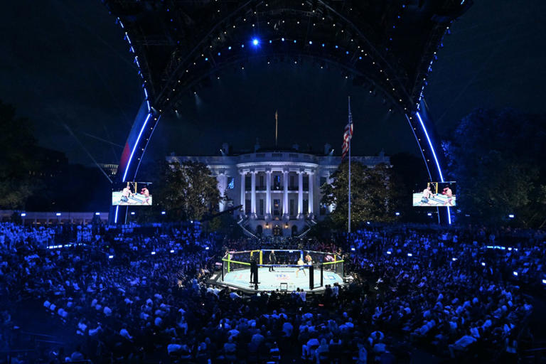 Blood, sweat and corporate sponsors: Trump hosts White House cage fight
