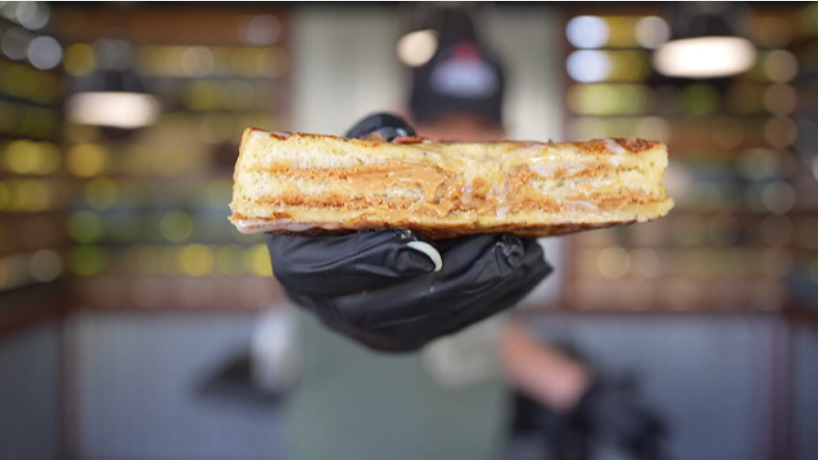 Peanut butter stuffed French toast with a golden crunch